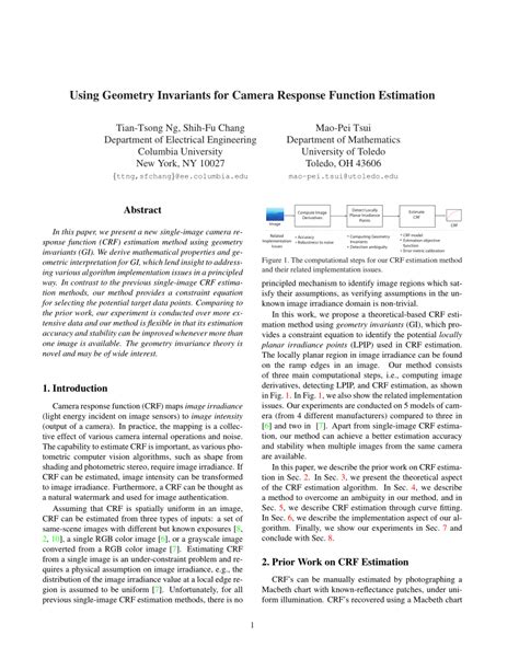 pdf using geometry invariants for camera response function estimation