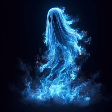 Flaming Blue Ghost With Haunting Expression Stock Illustration