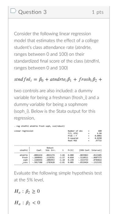Solved Consider The Following Linear Regression Model That Chegg