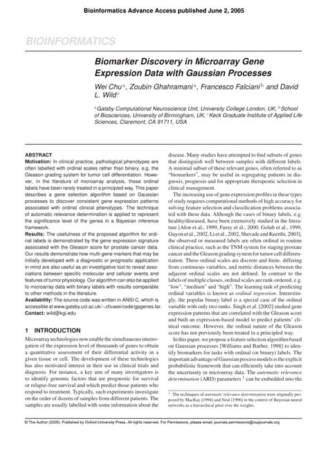 Pdf Biomarker Discovery In Microarray Gene Expression Data With Gaussian Processes