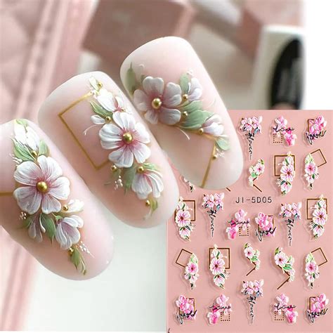 Flower Nail Art Stickers 5d Nail Stickers Acrylic Embossed Engraved