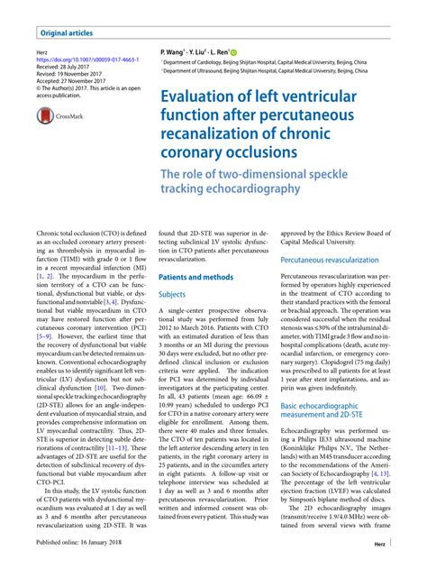 Pdf Evaluation Of Left Ventricular Function After Percutaneous Recanalization Of Chronic