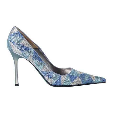 Pale Blue Satin Pump Covered With Blue And Silver Rhinestone Gianmarco
