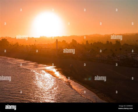 Aerial View Of Santa Cruz Beach And Boardwalk At Sunset In California