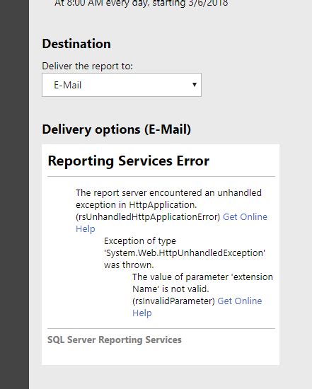 Email Ssrs 2016 Extension Name Is Not Valid Stack Overflow