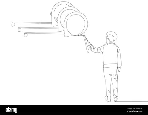 One Continuous Line Of Man Pointing With Finger At Measuring Tape Thin