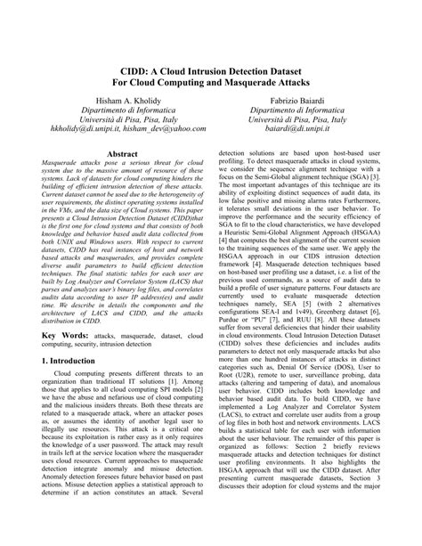 Pdf Cidd A Cloud Intrusion Detection Dataset For Cloud Computing And