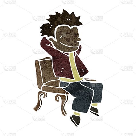 复古卡通男孩放松在长凳上
