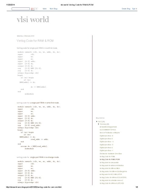 Vlsi World Verilog Code For Ram And Rom12456 Pdf Random Access Memory Electronic Design