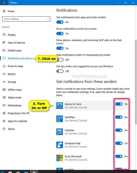 Turn On Or Off Notifications From Apps And Senders In Windows 10