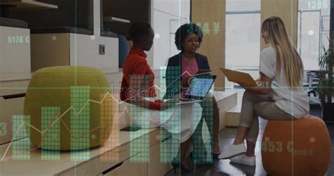 Discussing Financial Data Charts Animation Diverse Business Team In