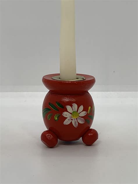 Swedish Wooden Mini Taper Candle Holder And Mini Taper Candle Vintage Keepsakes