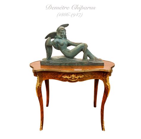 Nude With Bird Of Paradise Art Deco Figurative Sculpture By Dh