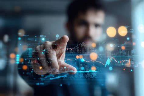 A Person Interacting With Digital Data Visualizations And Analytics Stock Illustration