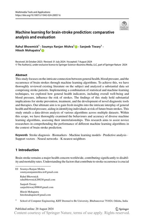 Machine Learning For Brain Stroke Prediction Comparative Analysis And