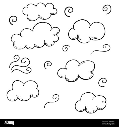 Black Outline Doodle Clouds Set With Swirls Stock Vector Image And Art