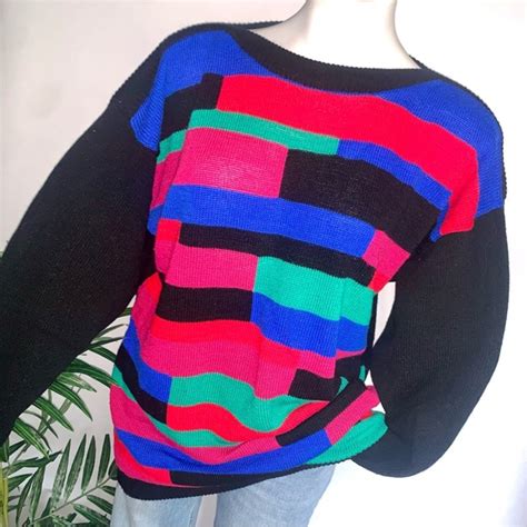Vintage Sweaters V I N T A G E Slouchy Bold Geometric Long Granny
