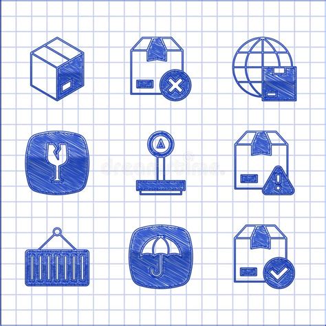 Set Scale Delivery Package With Umbrella Box Check Mark Security