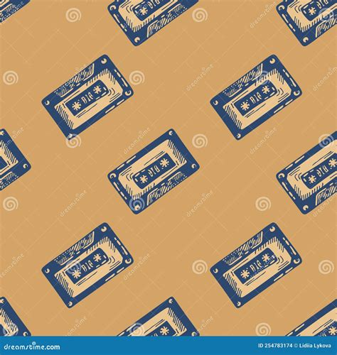 Audio Cassette Tape Engraved Seamless Pattern Vintage Music Cassette