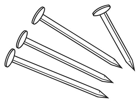 Simple Outline Illustration Of Four Steel Nails Isolated On White