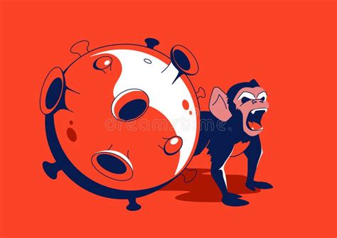 Vector Illustration Of Evil Dangerous Monkey With Virus Cell On Red
