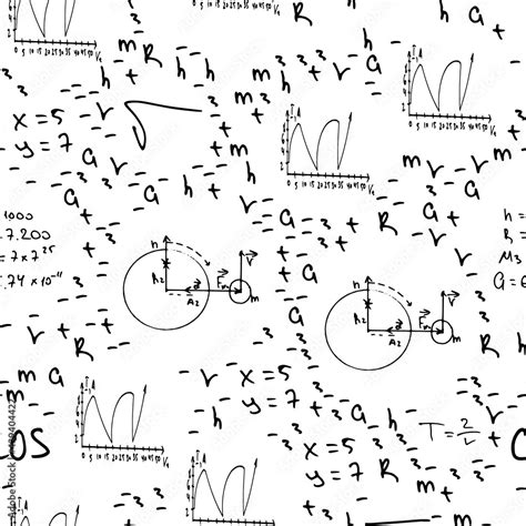Flat Monochrome Vector Seamless Mathematical Motif Pattern Cute Doodle
