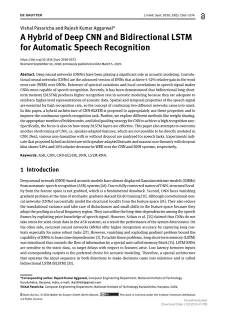 PDF A Hybrid Of Deep CNN And Bidirectional LSTM For Automatic Speech Recognition