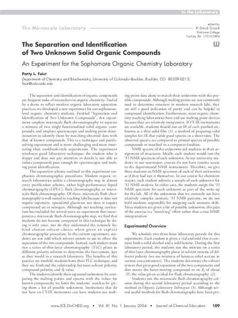 Pdf The Separation And Identification Of Two Unknown Solid Organic