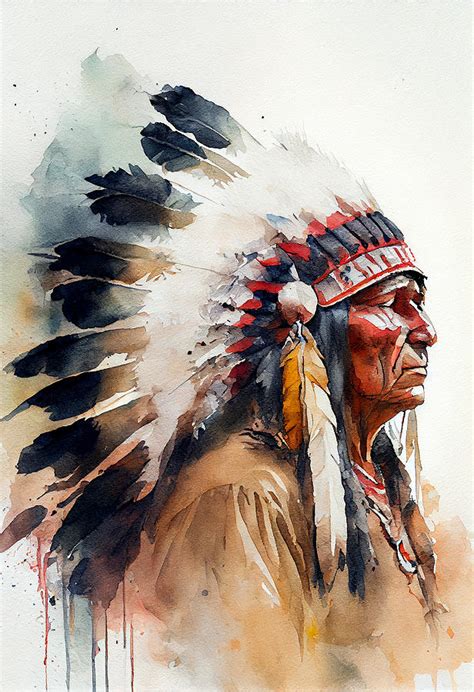 Cherokee Indian Chief Watercolour Mixed Media By Stephen Smith