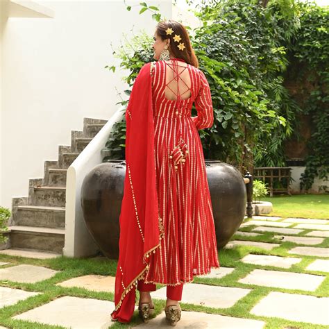 Aarti Red Jacquard Designer Traditional Suit Set For Women Online