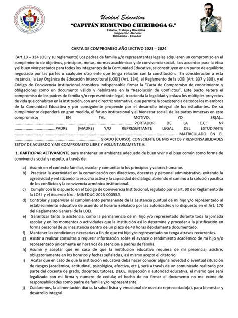 Carta De Compromiso Escolar 2023 2024 Pdf Institución Regulación