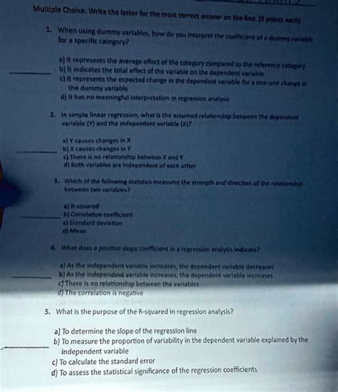 Solved Multiple Choice Write The Letter For The Most Correct Answer On The Line 5 Points