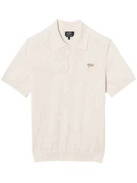 Apc Logo Embroidered Polo Shirt White Farfetch Hk