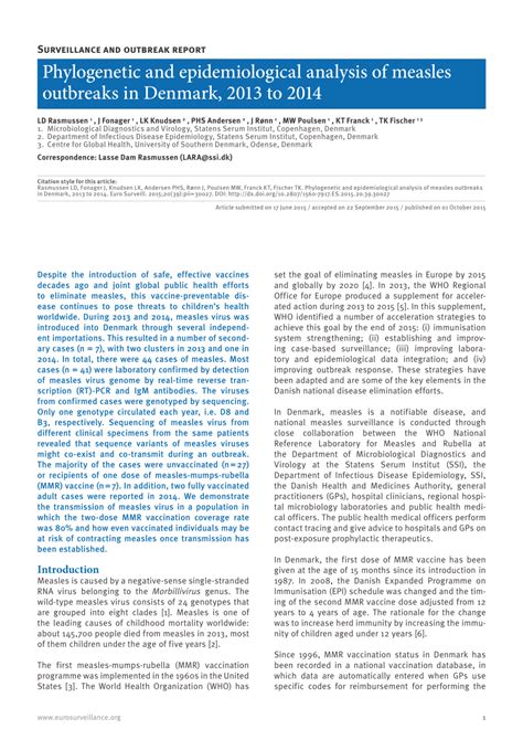 Pdf Surveillance And Outbreak Report Phylogenetic And Epidemiological Analysis Of Measles