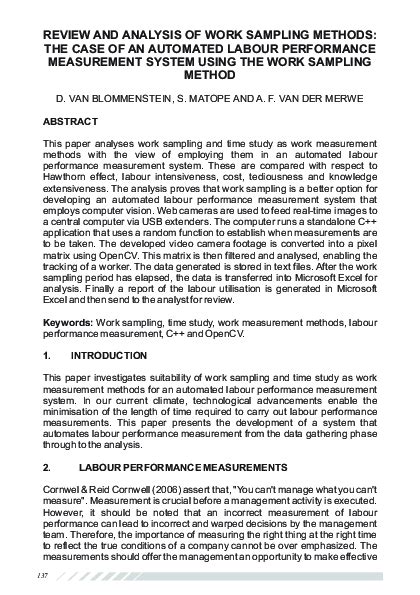 Pdf Review And Analysis Of Work Sampling Methods The Case Of An
