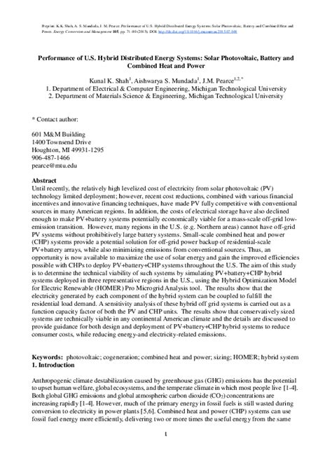 Pdf Performance Of Us Hybrid Distributed Energy Systems Solar