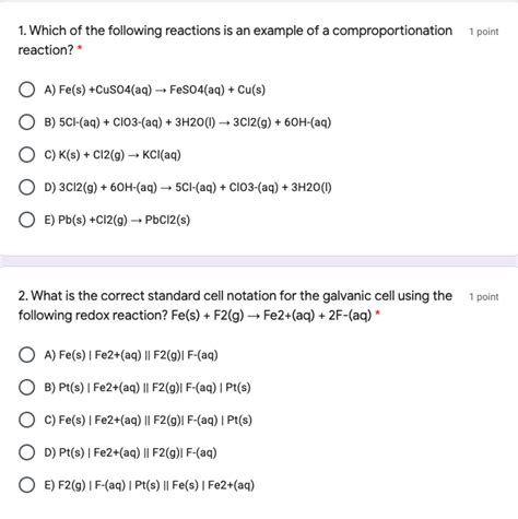 Solved 1 Which Of The Following Reactions Is An Example Of