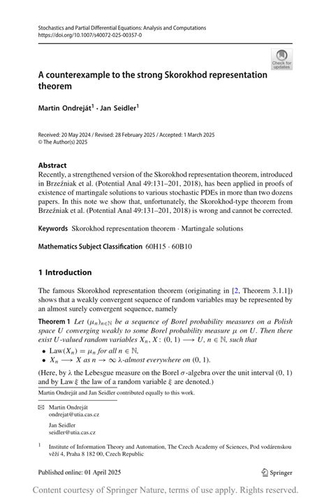 Pdf A Counterexample To The Strong Skorokhod Representation Theorem