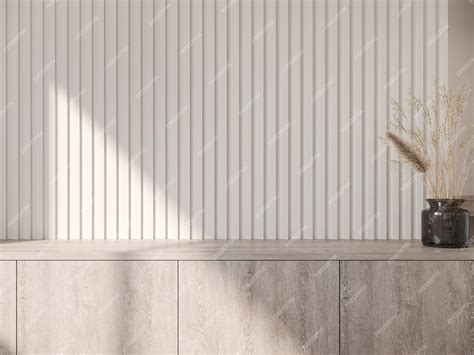 3d 렌더링은 흰색 라스 배경이 있는 낮은 캐비닛의 빈 공간을 닫습니다 프리미엄 사진