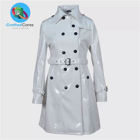 Handmade Women White Pvc Leather Shiny Light Weighted Raincoat Stylish