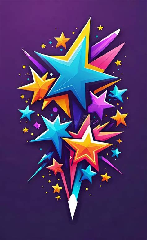 D Flat Sticker With Shooting Stars Bright And Neon Colors Stock Illustration Illustration