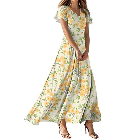 Tqwqt Womens Plus Size Floral Dresses Maxi Boho Beach Dress Short