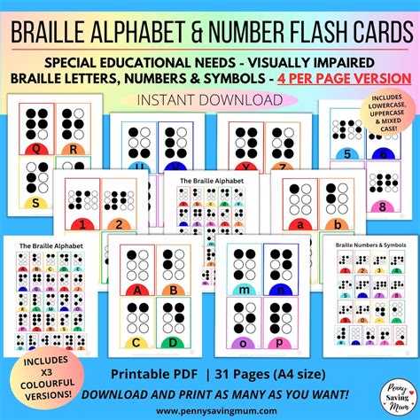 Braille Alphabet Flash Cards Learn Braille Numbers Special