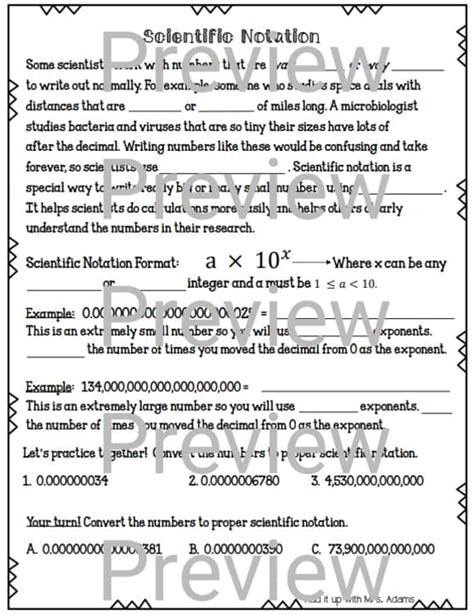Scientific Notation Guided Notes And Independent Choice Board Tpt