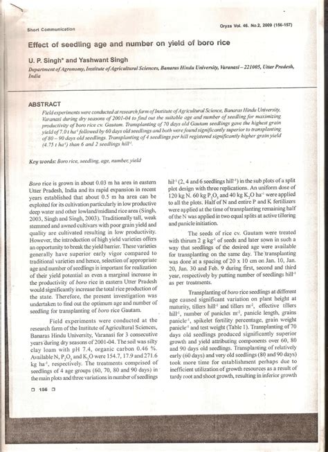 Pdf Effect Of Seedling Age And Number On Yield Of Boro Rice
