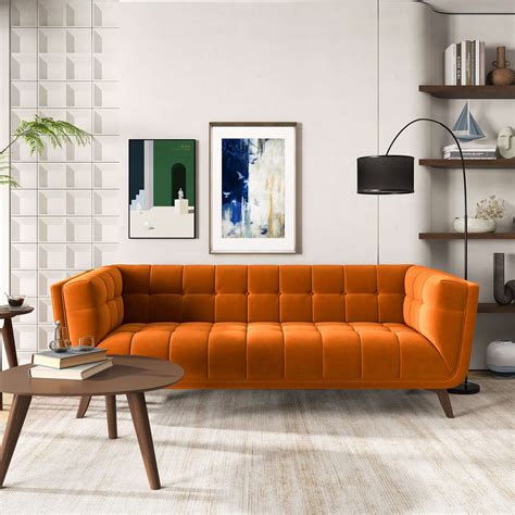 Addison Large Burnt Orange Velvet Sofa The Gilded Thistle