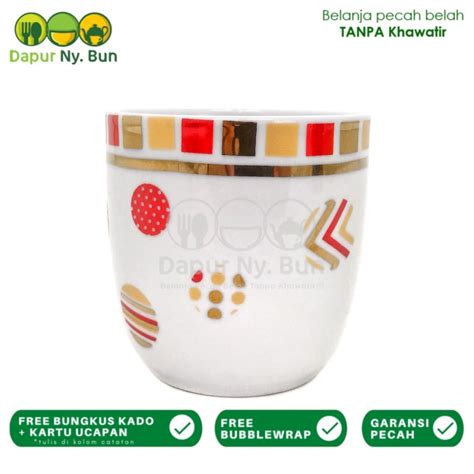 Satuan Gelas Keramik Teh Ocha Jepang Motif Polka Gold Red Ocha Cup