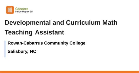 Developmental And Curriculum Math Teaching Assistant Job With Rowan Cabarrus Community College