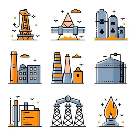Illustrations Vector Icon For Oil And Gas Industry Refinery Process And