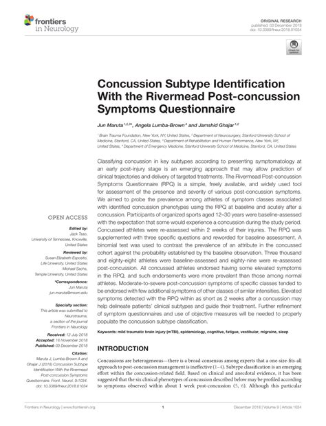 Pdf Concussion Subtype Identification With The Rivermead Post